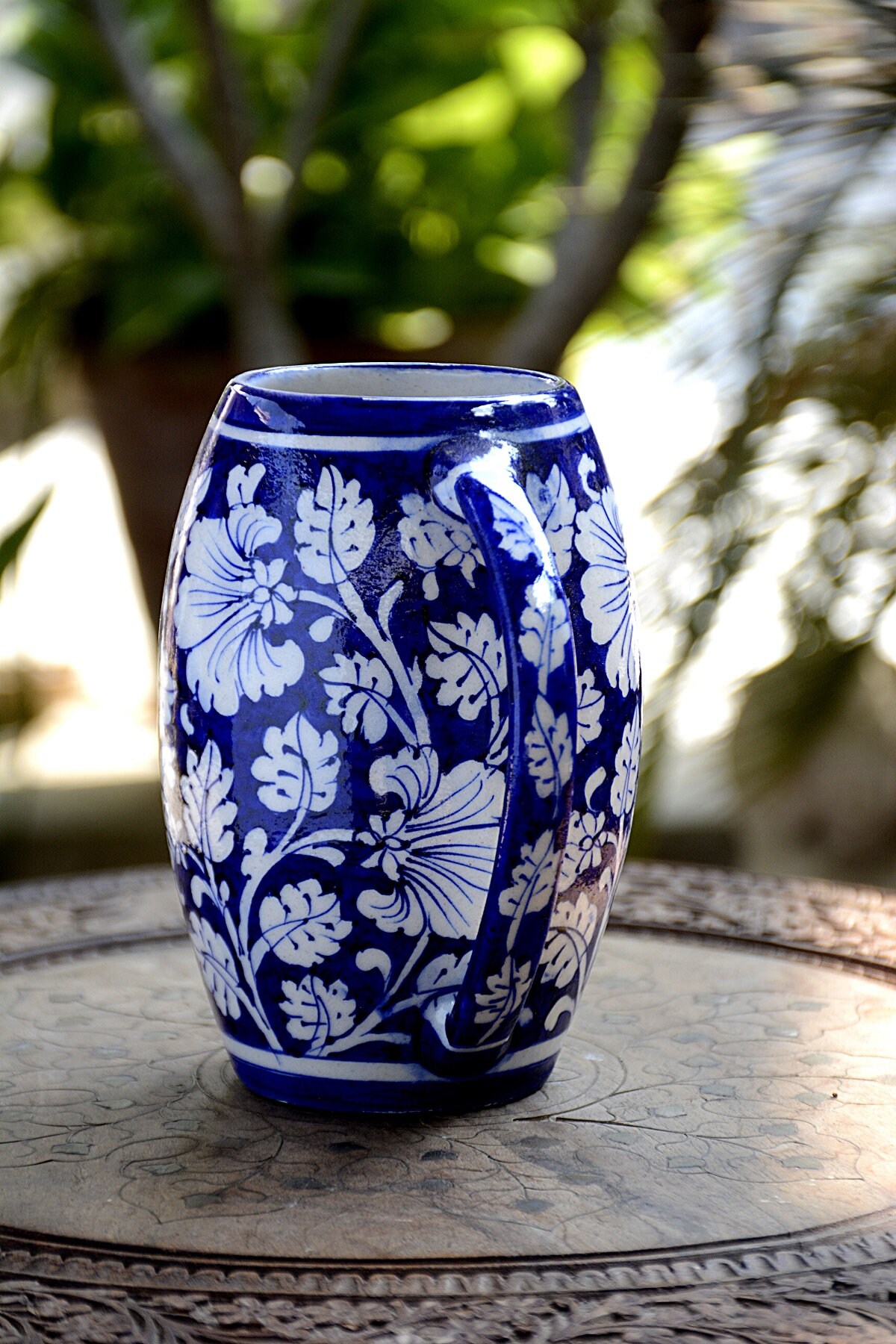 Blue Pottery Handmade Floral Design Beer Mug/beer Glass/ | Etsy