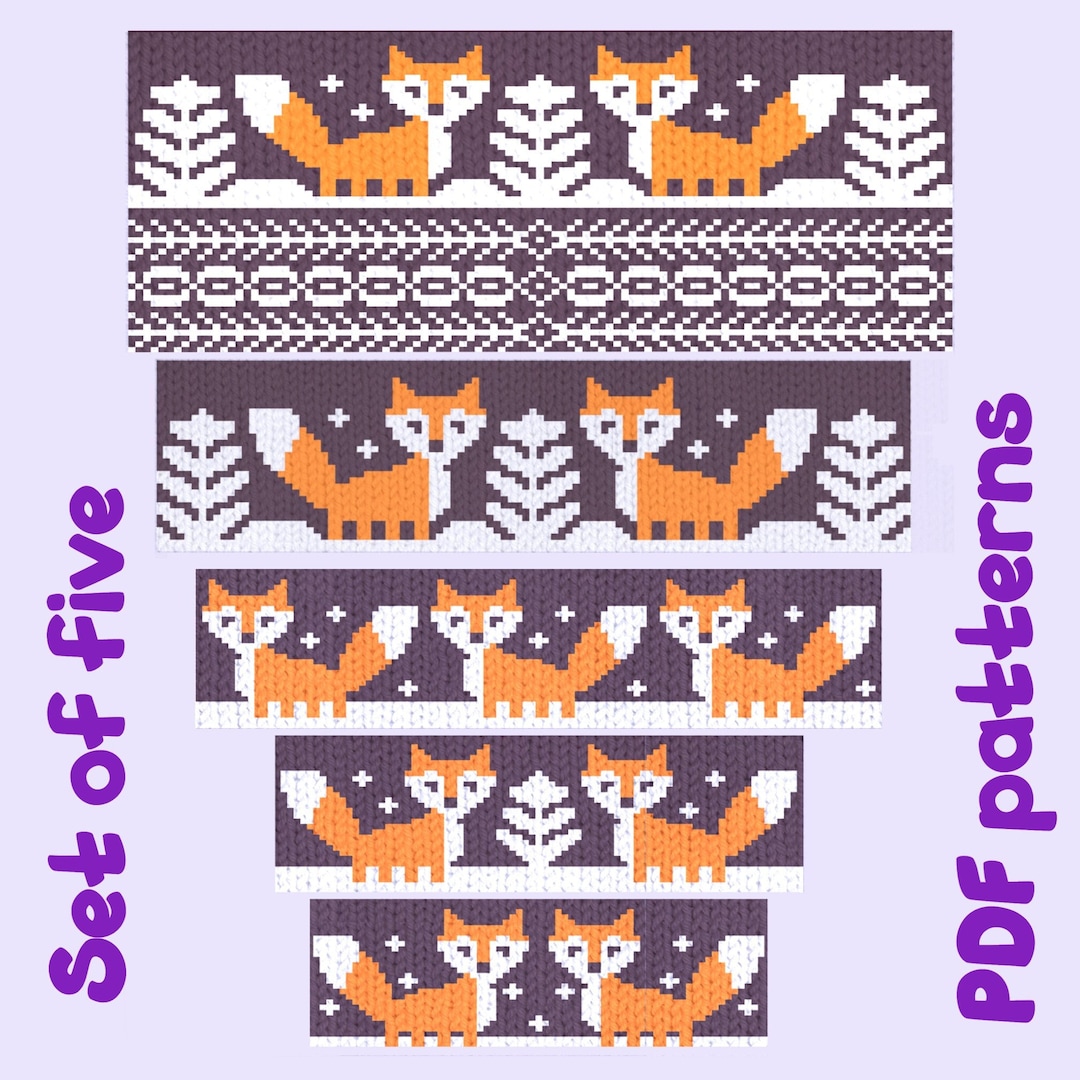 Fair Isle Fox Knitting Pattern: Scandinavian Stranded Knit (set of 5 ...