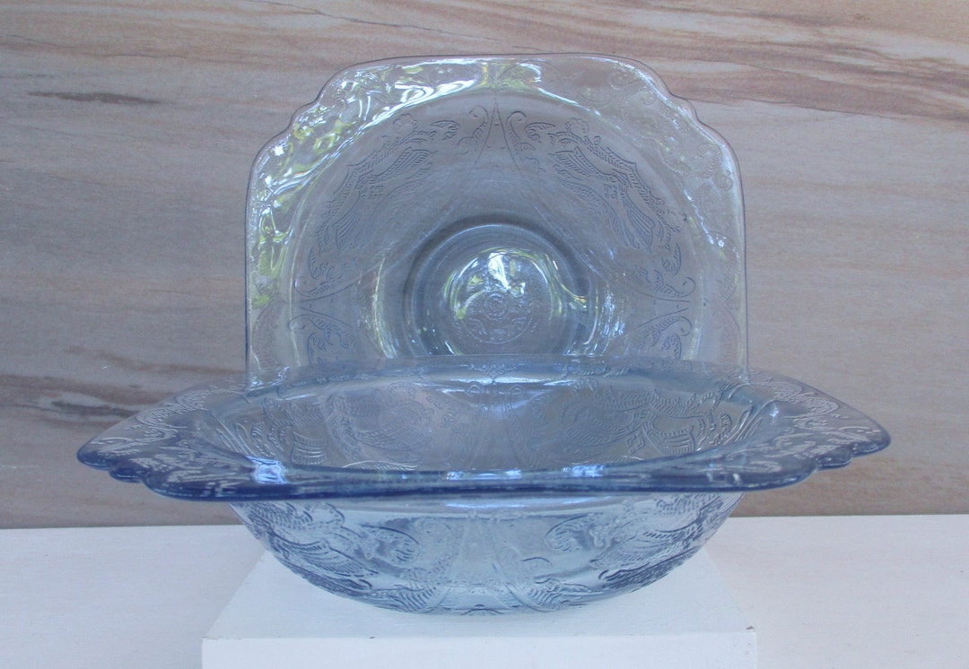 Vintage 2 Light Blue Glass Bowls Indiana Glass Madrid Recollection