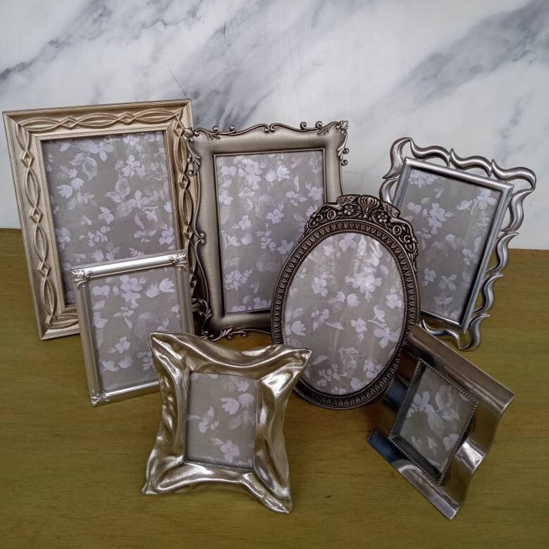 Vintage Gallery Wall Silver Picture Frames,metal Wood Silver Set of 7 ...