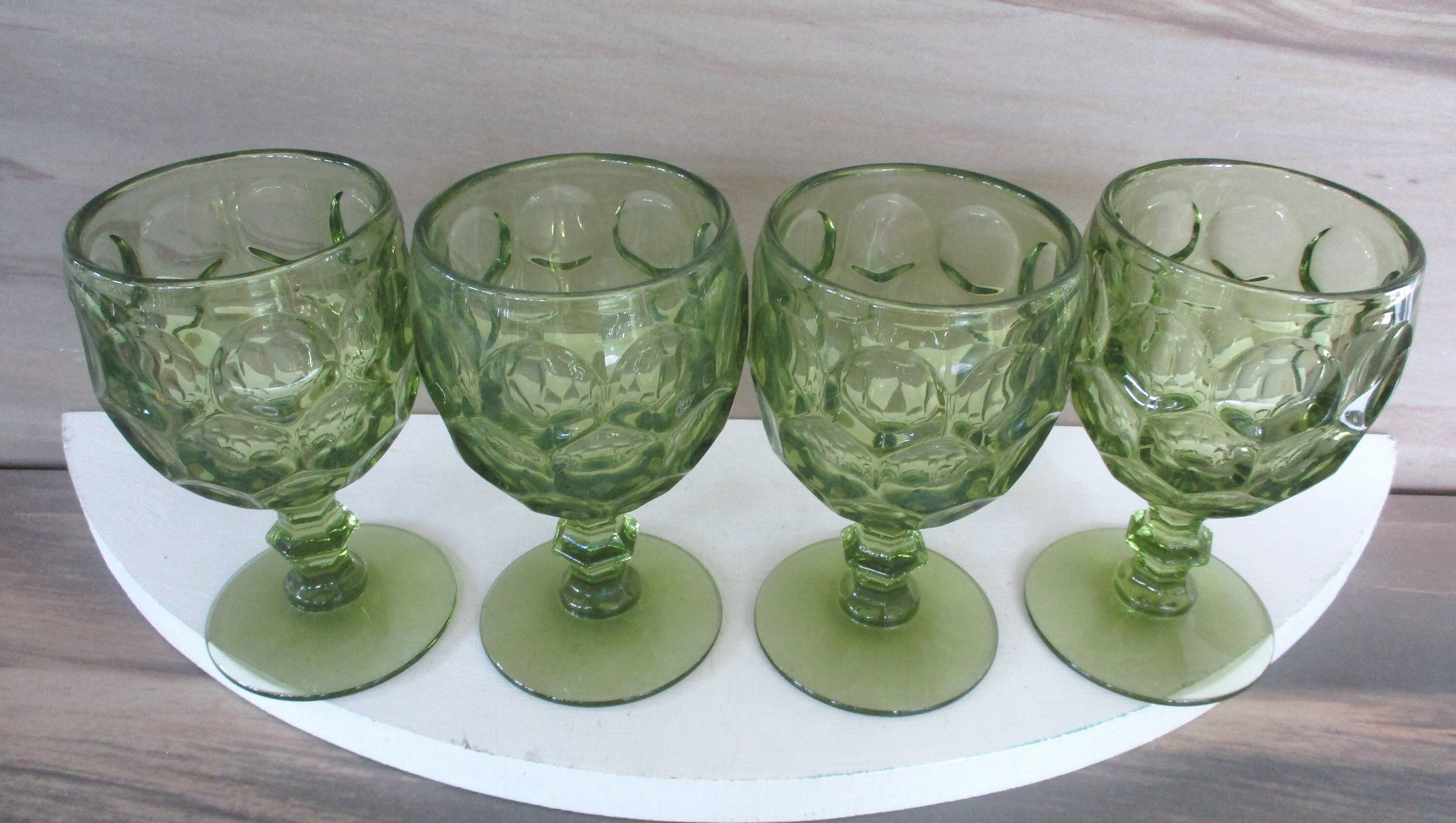 Vintage Green Glass Gobletsset Of 4 Winewatergreen Etsy