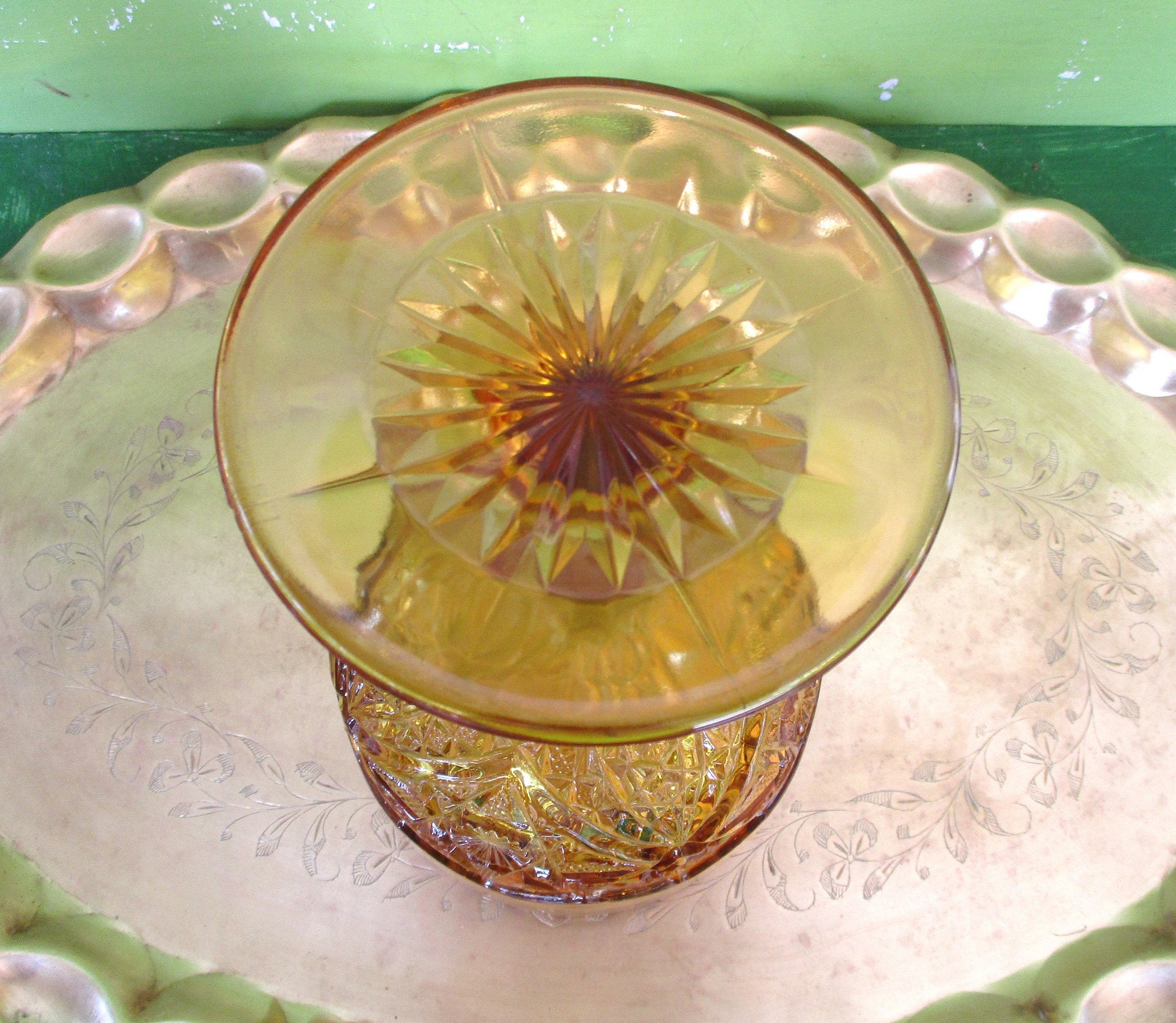 Vintage 8 H Amber Glass GobletShape Compote DishYellow | Etsy