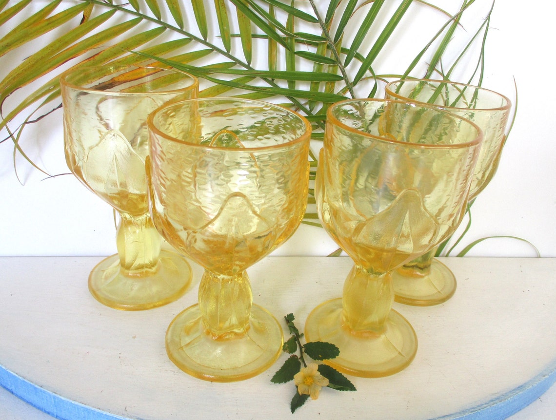 Vintage 4 Yellow Glass Goblets6 Oz Tiffin | Etsy