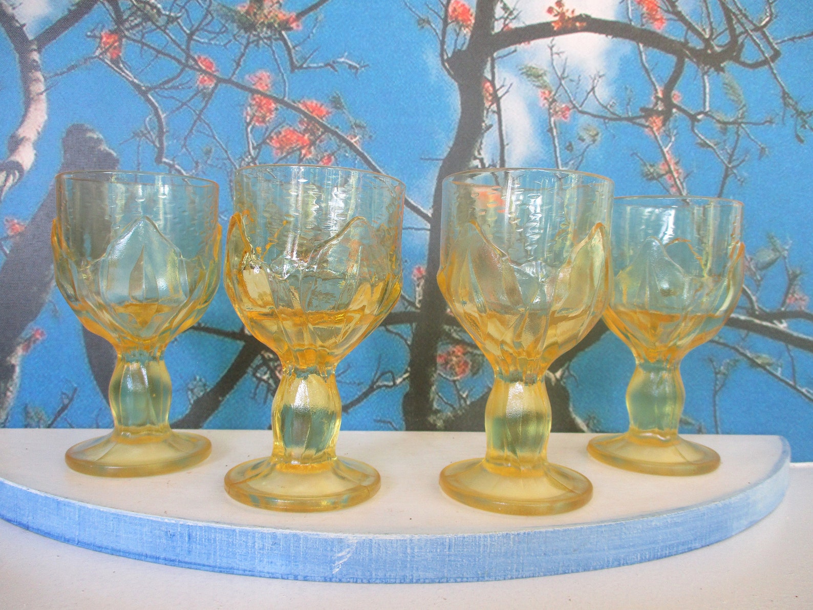 Vintage 4 Yellow Glass Goblets6 Oz Tiffin | Etsy