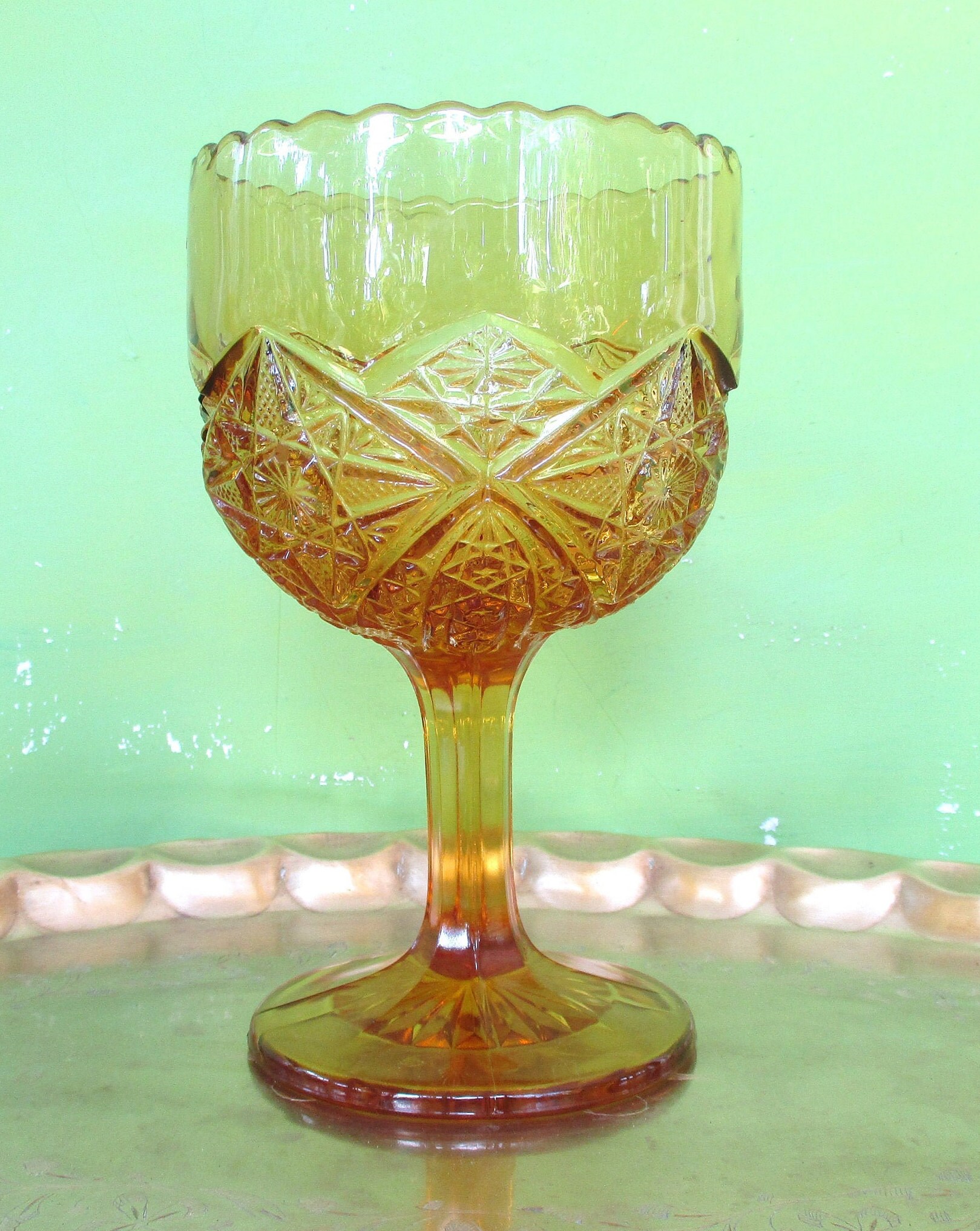 Vintage 8 H Amber Glass GobletShape Compote DishYellow | Etsy