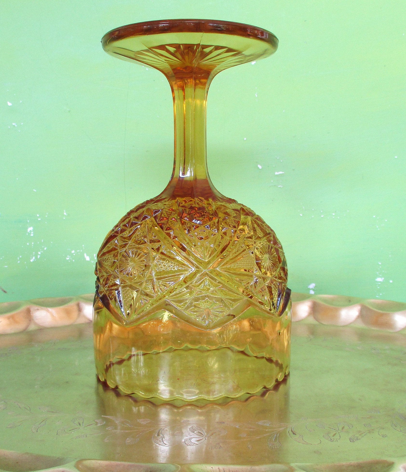 Vintage 8 H Amber Glass GobletShape Compote DishYellow | Etsy