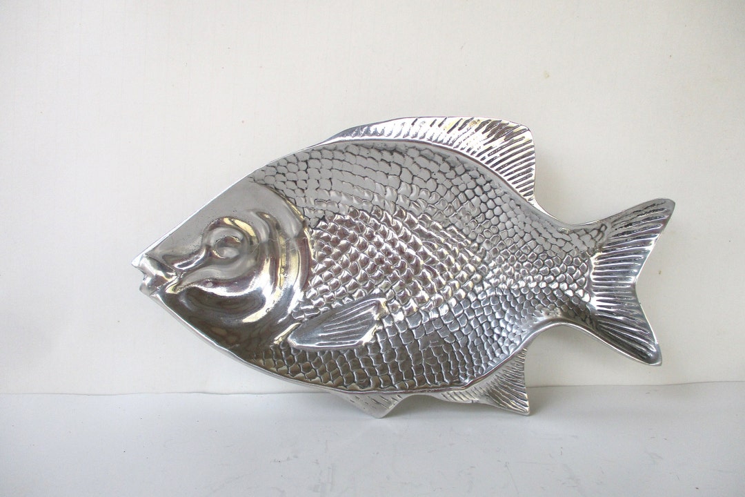 Vintage Silver Cast Aluminum Tray Fish Shape Embossed Serving - Etsy