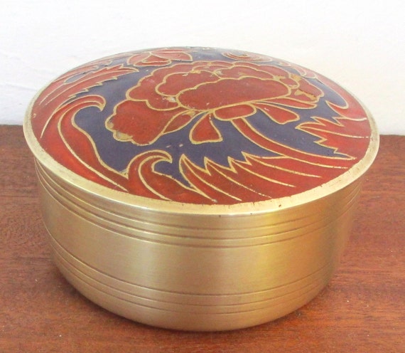 Vintage Brass Enamel Trinket Box with Lid,Keepsake Bo… - Gem