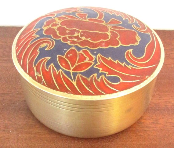 Vintage Brass Enamel Trinket Box with Lid,Keepsake Bo… - Gem
