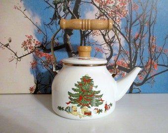Spode Christmas Tree Whistling Tea Kettle Pot Porcelain Enamel 2.2 ...