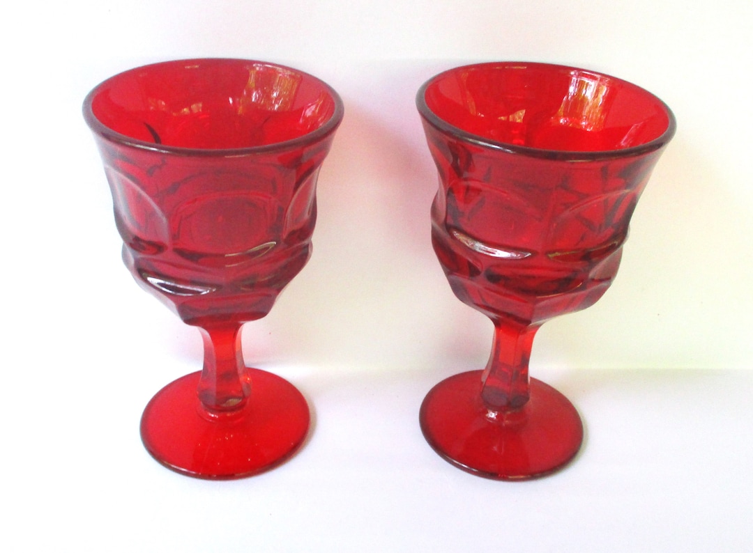 Vintage 2 Ruby Red Glass Goblets 8 Oz Fostoria Argus Red Wine Goblets 6 ...