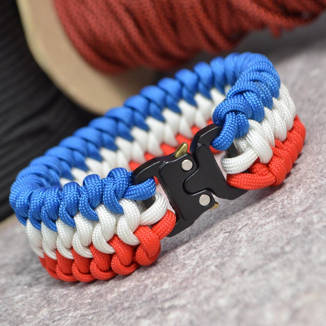 French Flag Paracord Bracelet - Men's Handmade Tricolor Patriotic Gift ...