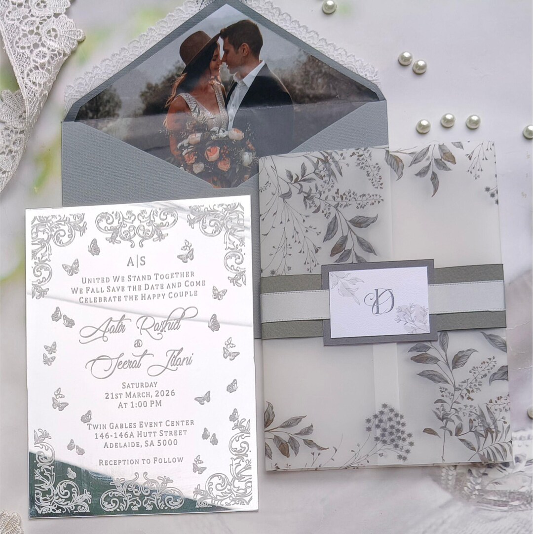 Silver Mirror Acrylic Wedding & Quinceañera Invitation Suite 2026 ...