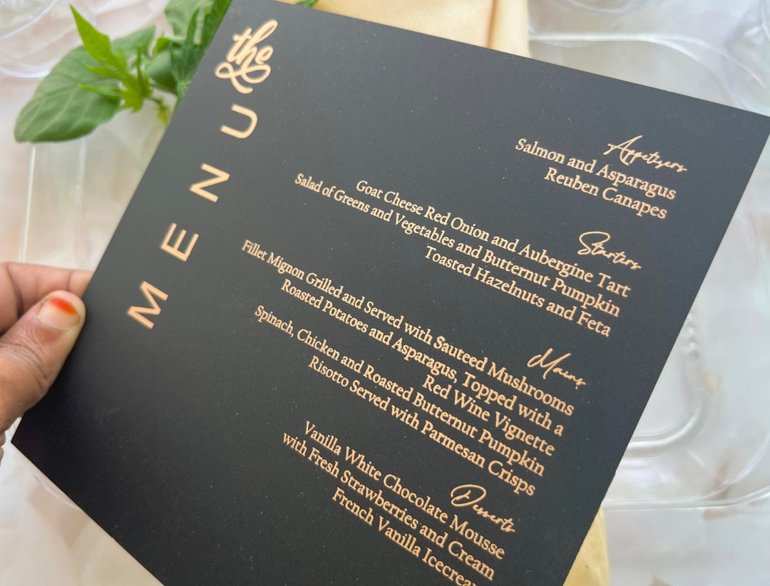 Black Matte Acrylic Menu Card, Personalized Acrylic Wedding Card ...