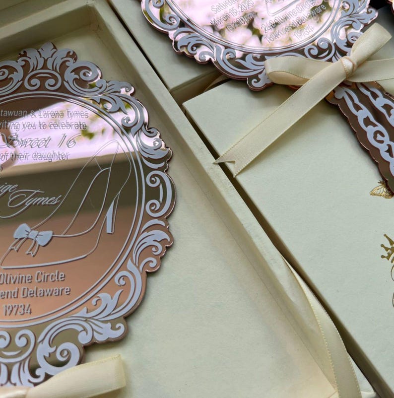 Luxury Gold Mirror Acrylic Invitations in Ivory Keepsake Box | Elegant ...