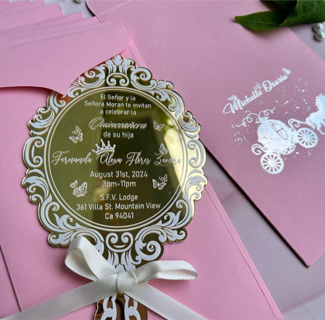 Prince Mirror Acrylic Invitation With Luxury Baby Pink Envelope | Crown ...