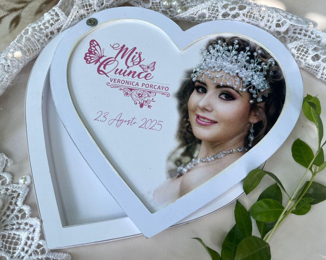 Mis Quince White Heartin Box and Rose Gold Mirror Acrylic With Mailing ...