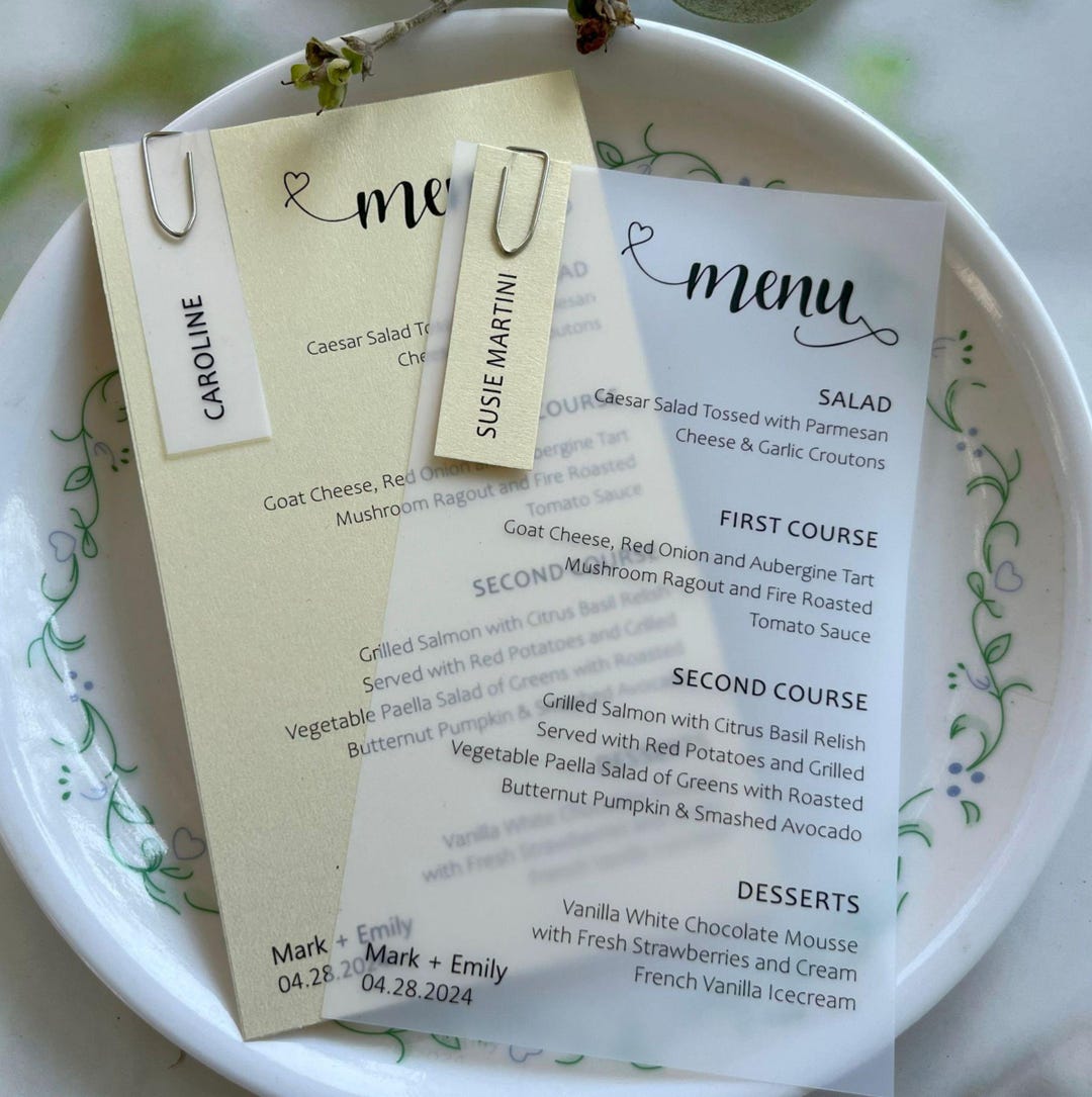 Clear Vellum Menu Card | Custom Printed for Weddings, Events & Parties ...