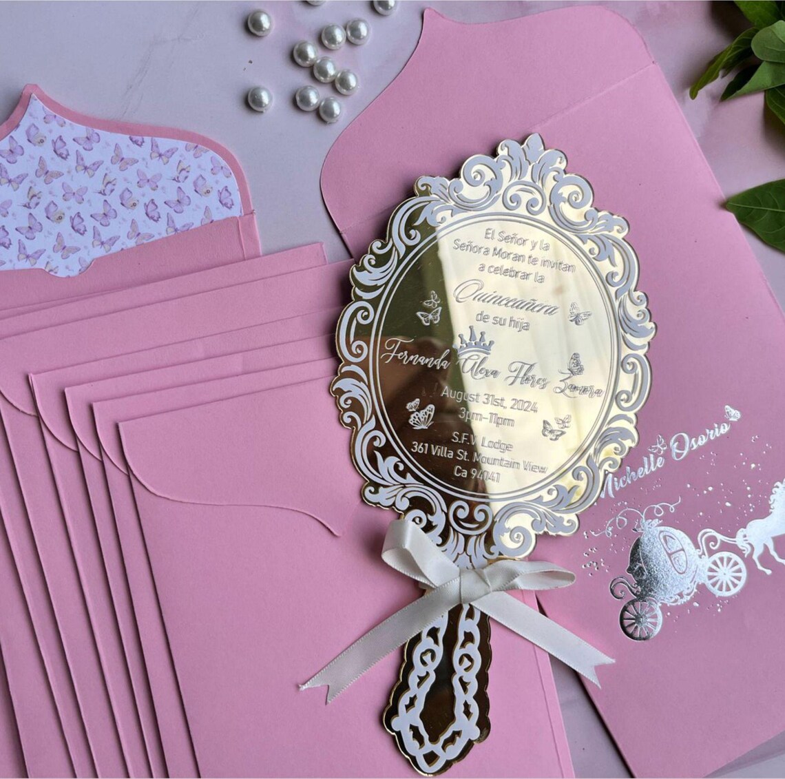Prince Mirror Acrylic Invitation With Luxury Baby Pink Envelope | Crown ...