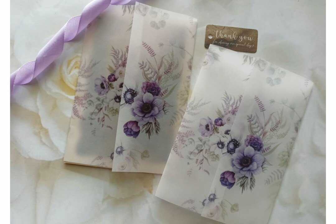 Elegant Purple Floral Vellum Wrapper for 5x7 Wedding - Etsy