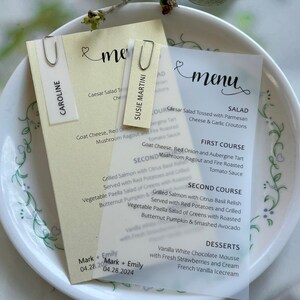 Formal Wedding Menu Card With Luxe Fonts | 3.5"x6" Menus With Vellum ...