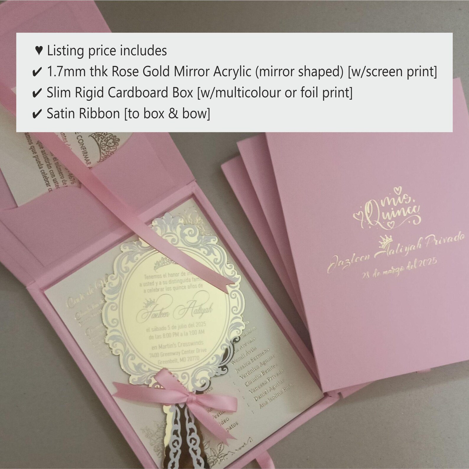 Blush Pink Boxed Mirror Acrylic Invitation Suite | Wedding ...