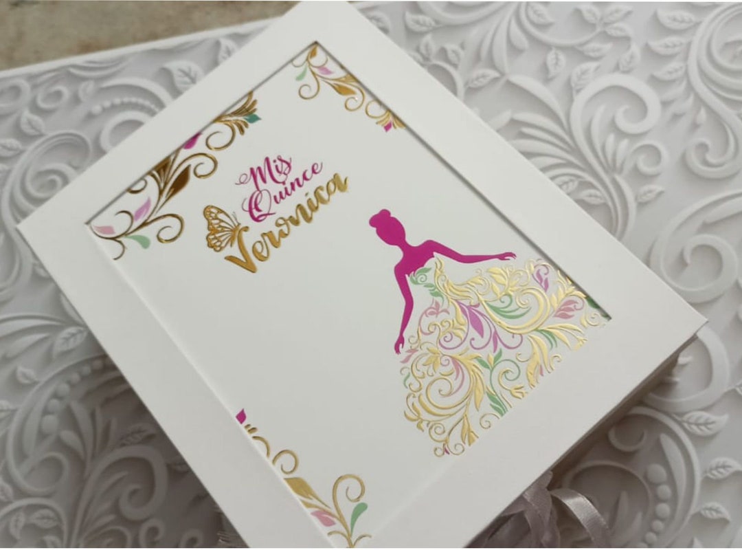 Quinceanera Invitation, Luxury Boxed Invitation, Gold Foil Monogram ...