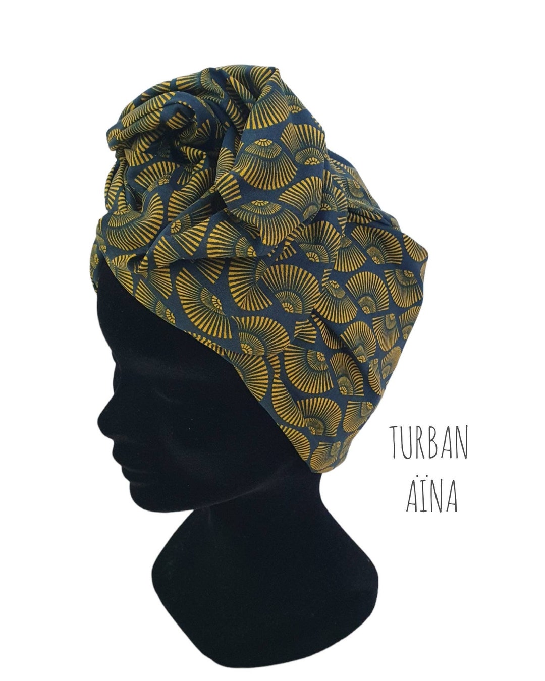 Maxi Turban, Adjustable Wire Headband Turban Woman Yellow Fans Navy ...