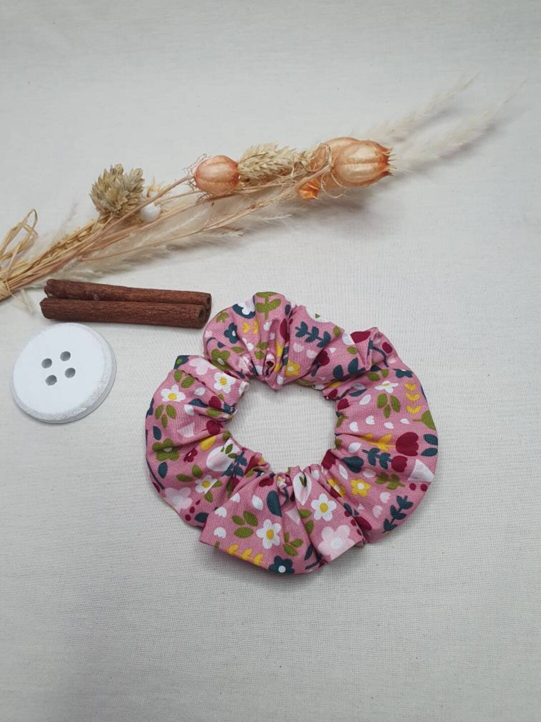 Chouchou/scrunchie Elastic Hair, Handmade, Pink Flowery Vintage - Etsy