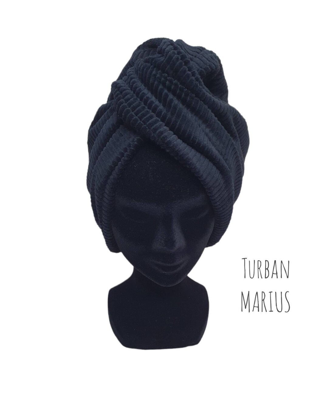Maxi Turban, Adjustable Wire Headband, Women's Black Corduroy Turban ...