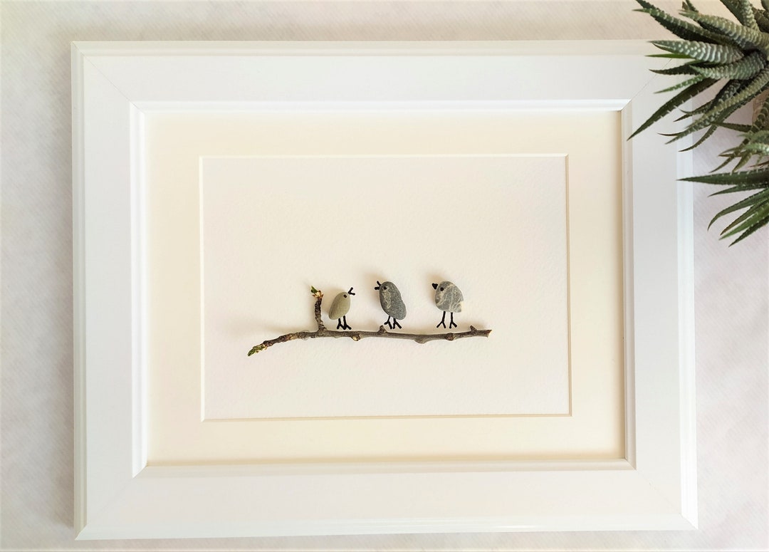 Gift for 1st Birthday Birds on a Branch Wall Picture Pebble Art ...