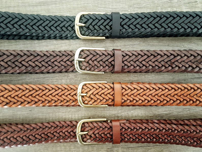 Leather Braid Belt Customizable Gold Buckle Braided Belt - Etsy