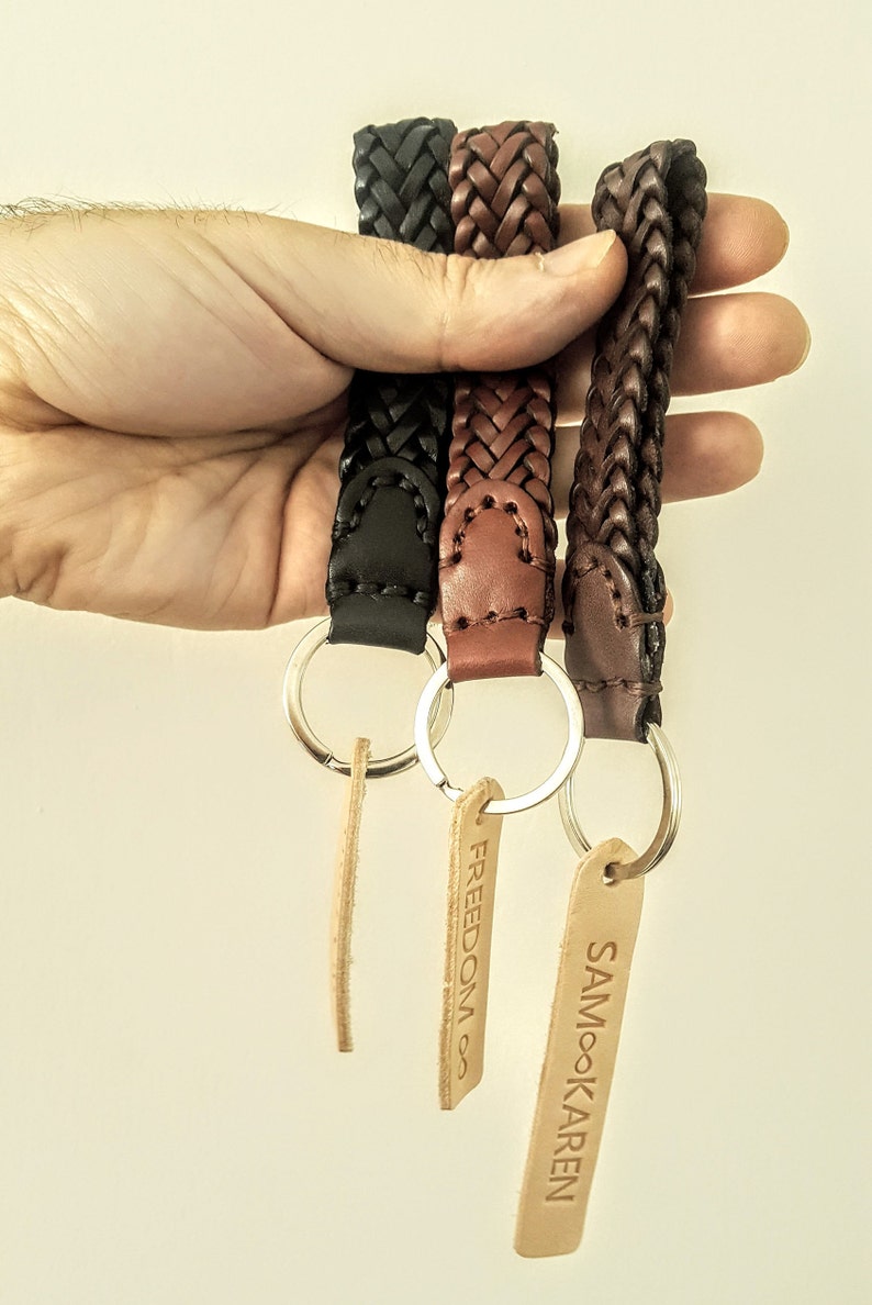 Personalized Leather Braid Keychain Custom Braided Key Fob | Etsy
