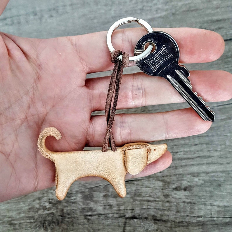Leather Animal Ornaments Toy's Decorate Natural Leather Keychain Dog ...