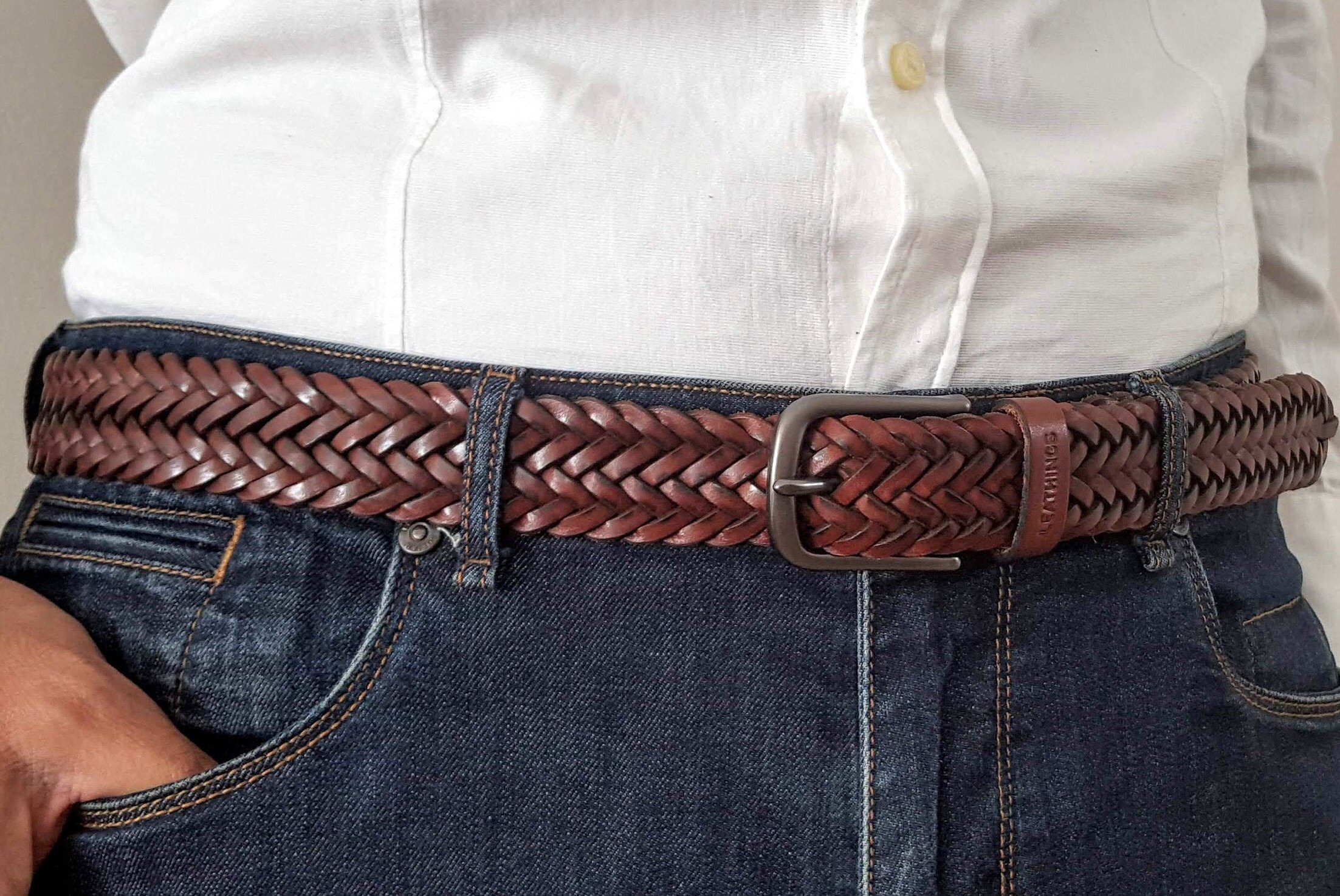 Personalized Braid Leather Belt, Plus Size Woven Belt Xl Long Custom ...