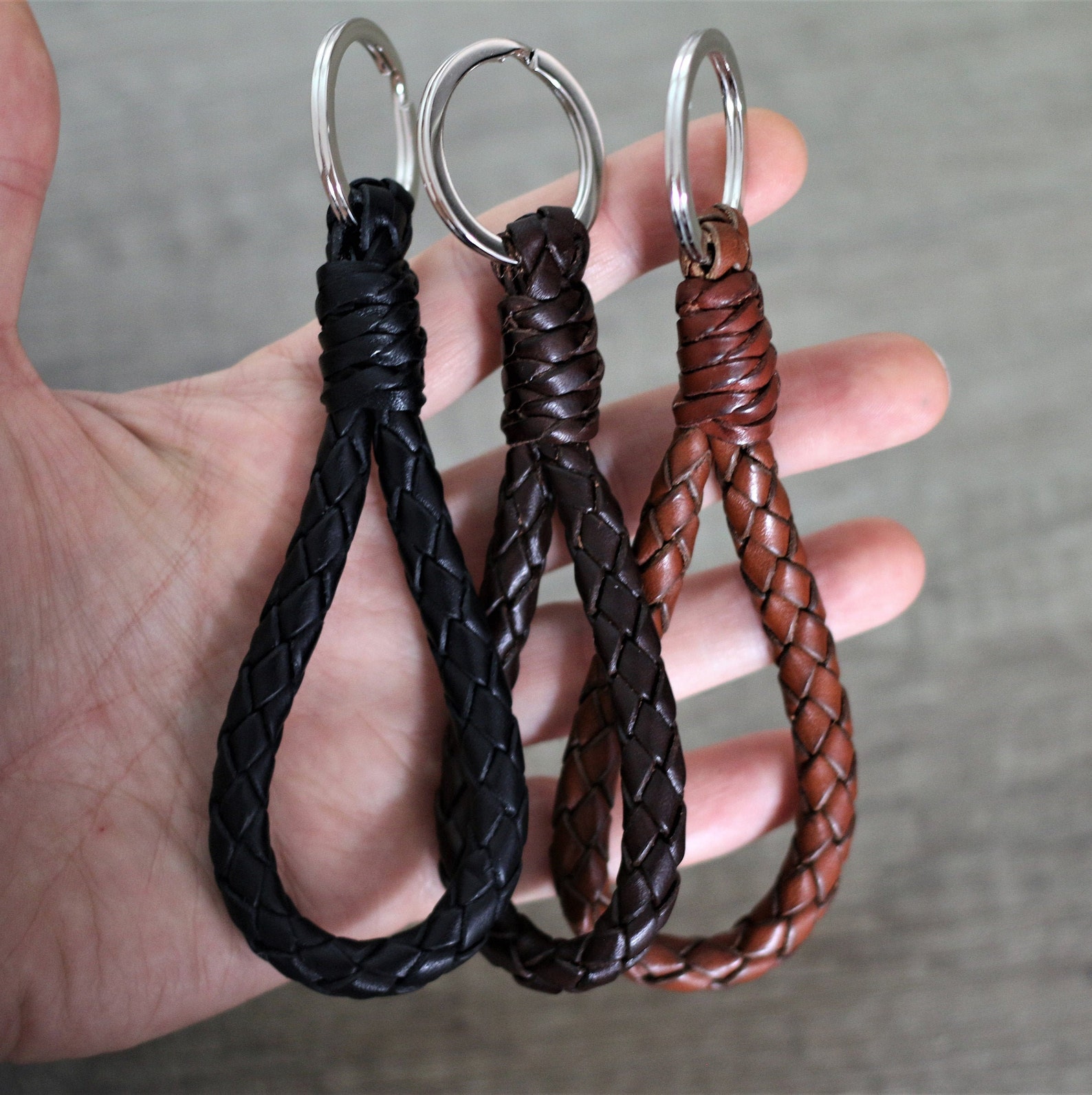 Braid Leather Keychain Elegant Gift for Him Real Leather Goods New Car ...