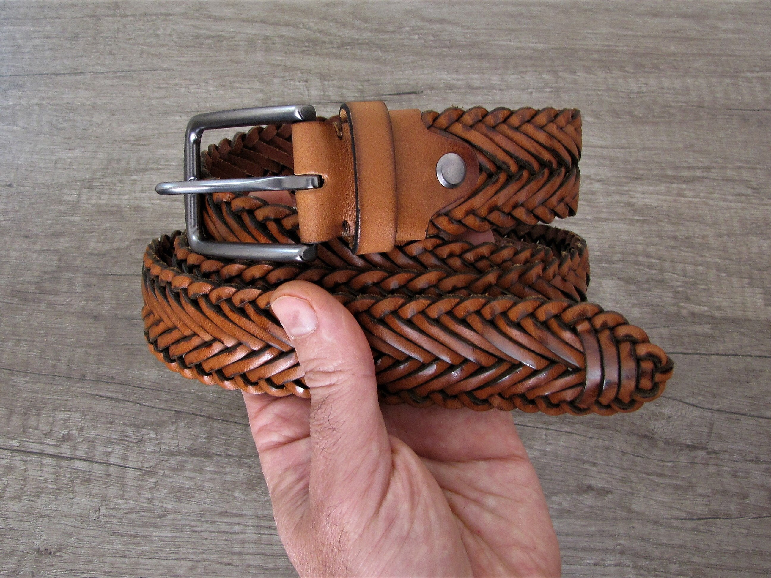 Braid Leather Belt Full Vegetable Tanned Leather Braided Belts High ...
