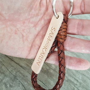 Personalized Leather Keychain, Custom Braided Keychain, Name Printed ...