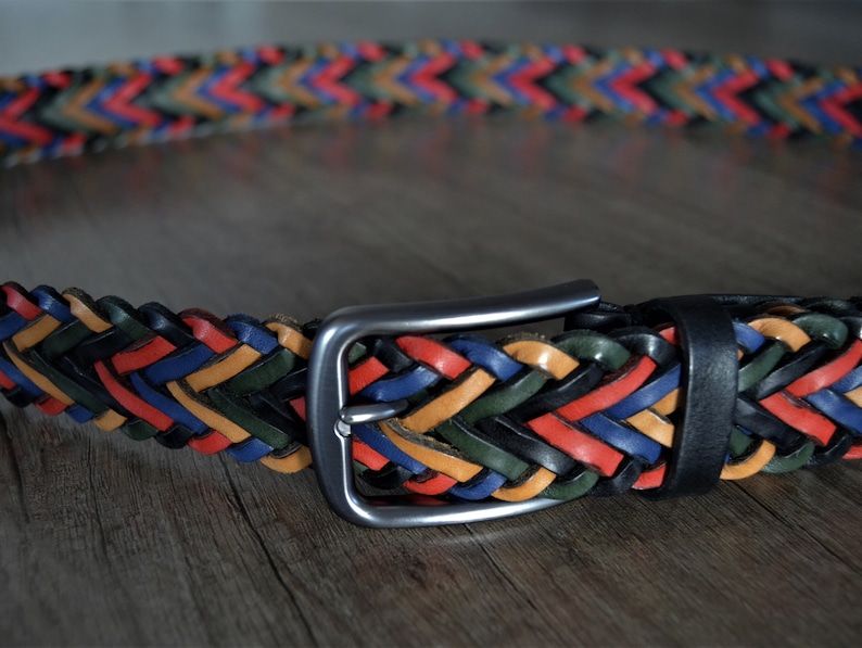 Braided Belt Rainbow Color Leather Belt Mixed Colorful Braid - Etsy