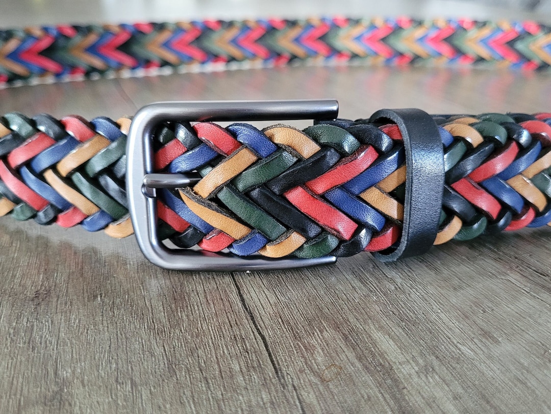 Colorful Braided Belt Real Leather Hand Braid Multicolor Belt Unisex ...