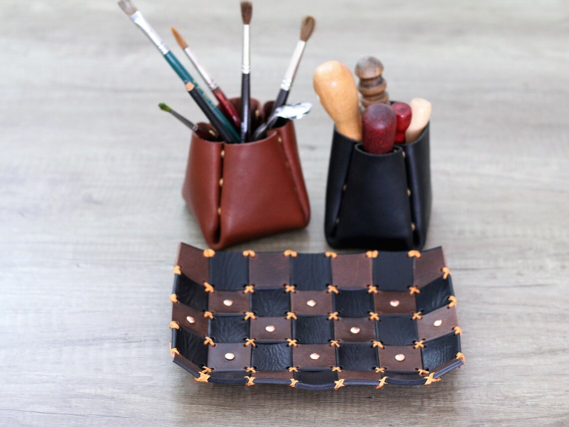 Handcrafted Leather Valet Tray Patch Leather Hand Stitched | Etsy