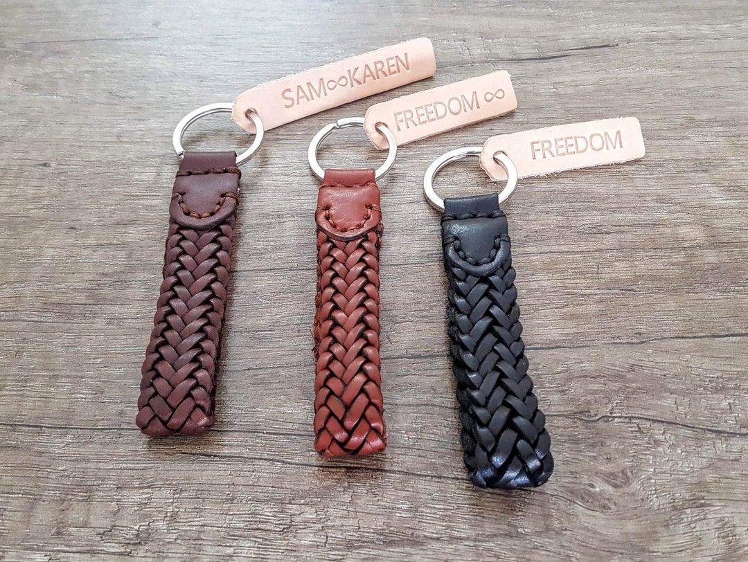 Personalized Leather Braid Keychain Custom Braided Key Fob Personalized ...
