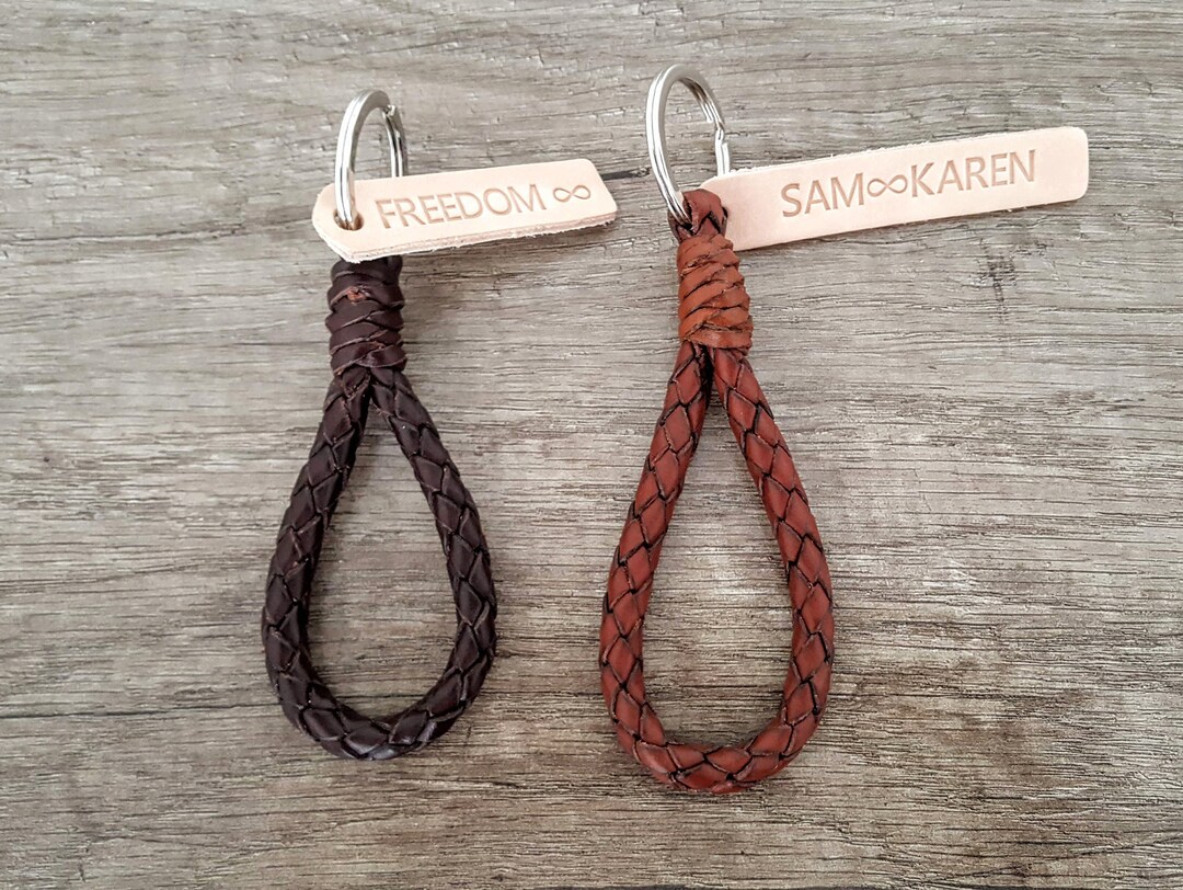 Personalized Leather Keychain, Custom Braided Keychain, Name Printed ...