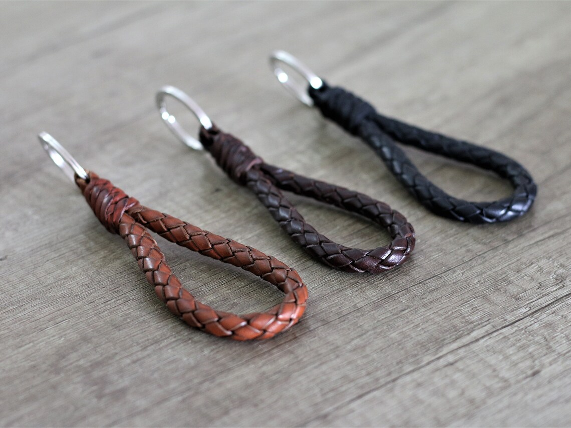 Braided Leather Keychain unique gift for New Car home hand | Etsy