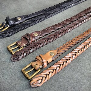 Skinny Braid Belt Leather Braided Belt Birthday Gift Hand Craft Custom ...