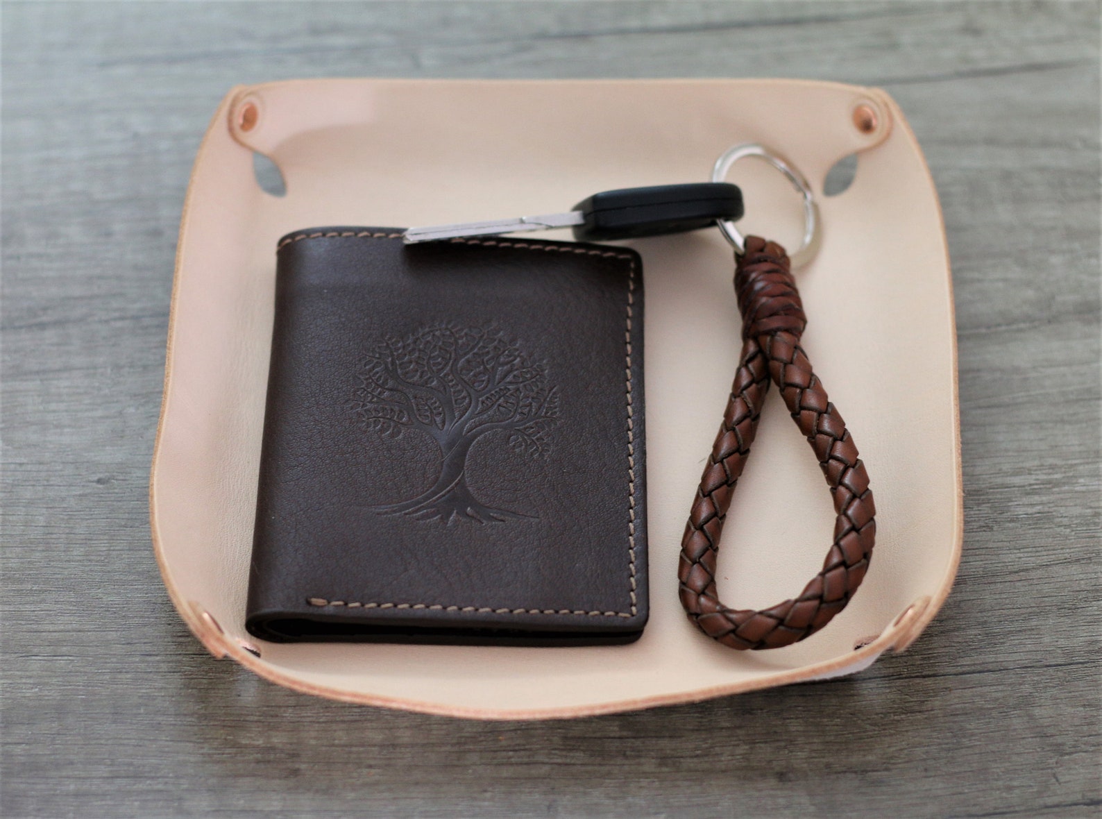 Rope Braid Leather Keychain for Father's Gift New Car Gift | Etsy