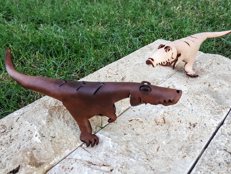 Leather Dinosaur, Handcrafted T-rex Ornament Objects, for Desktop Real ...