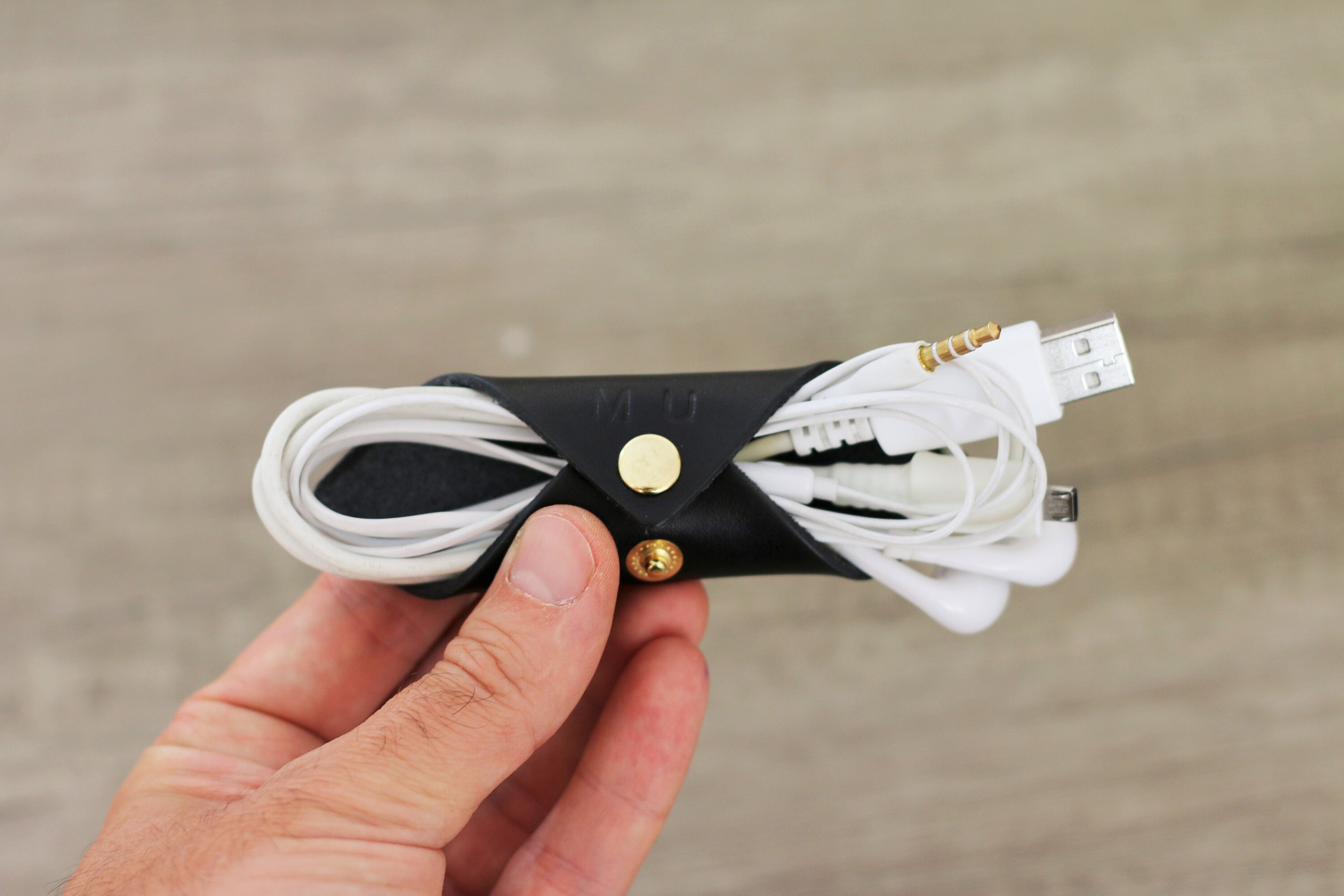 Personalized Leather Headphone Cable Holder With Two Snap Full ...
