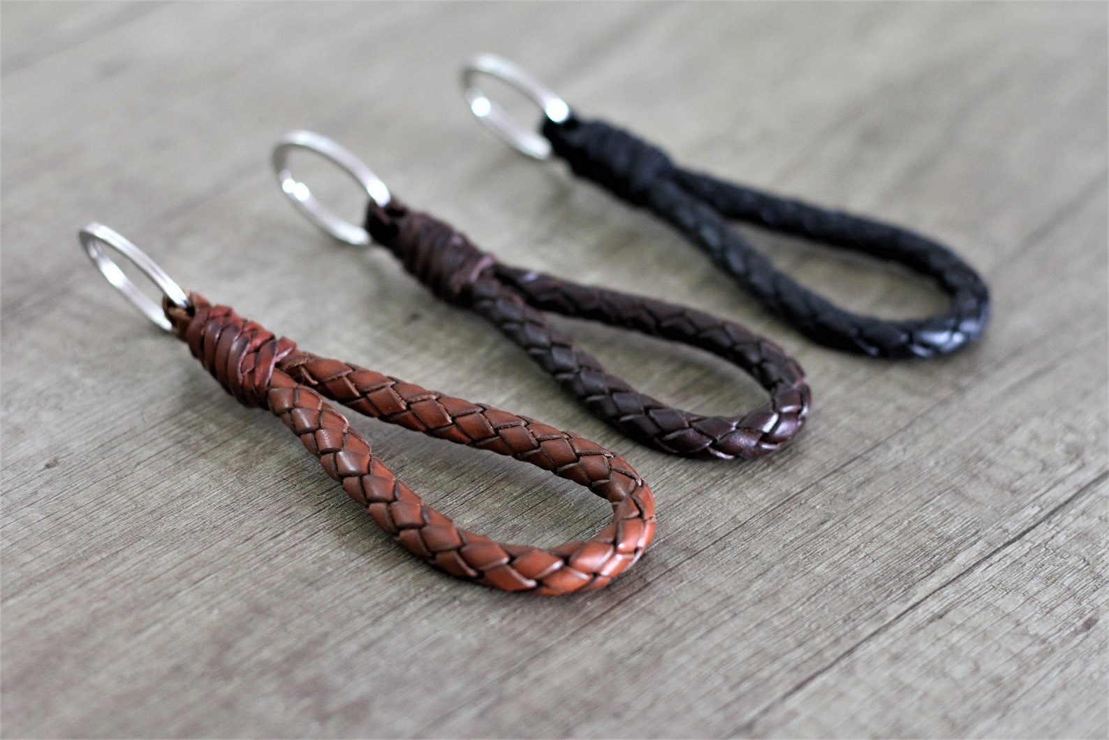 Braid Leather Keychain Elegant Gift for Him Real Leather Goods | Etsy