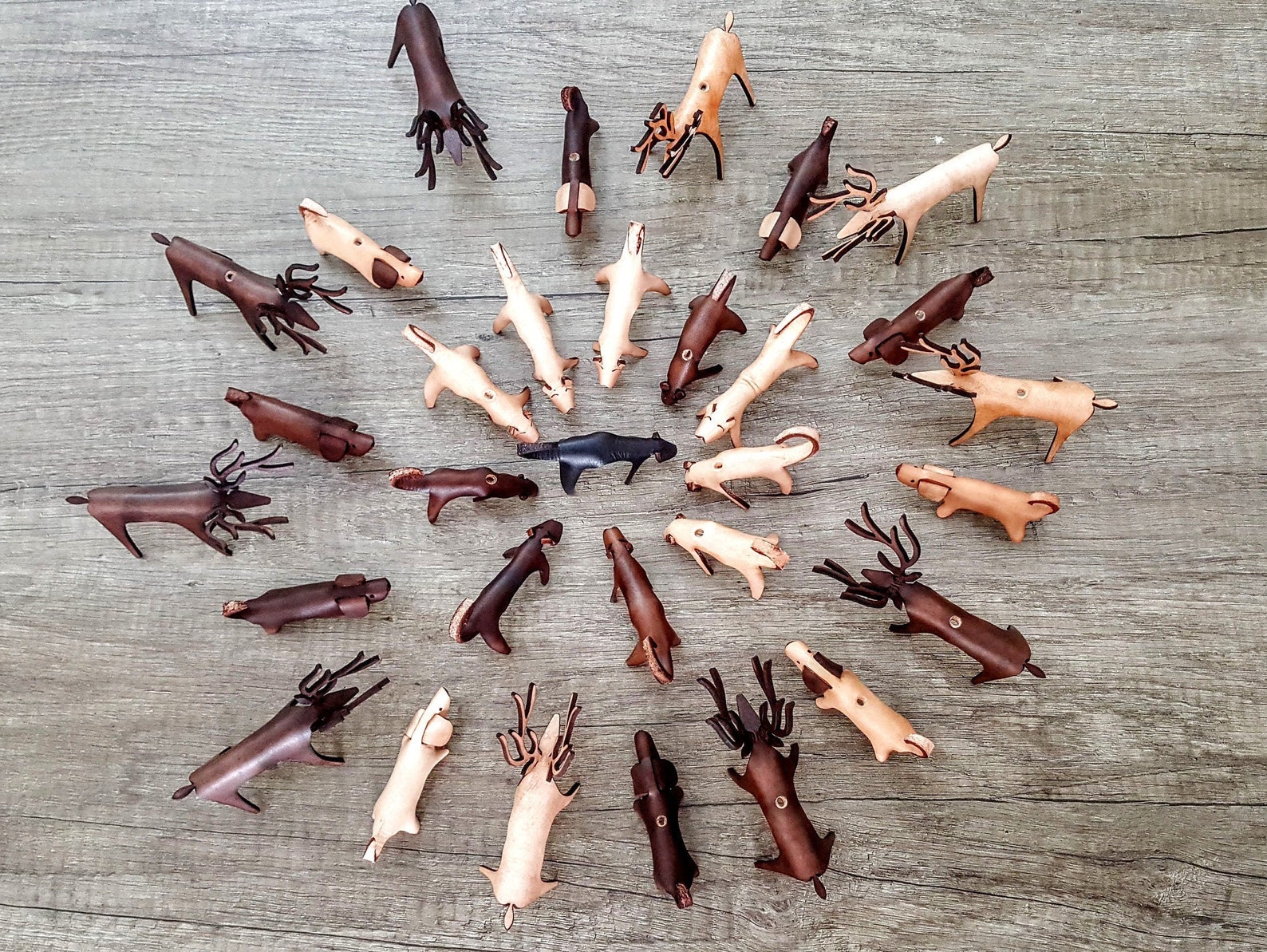 Leather Animal Ornaments Toy's Decorate Natural Leather Keychain Dog ...